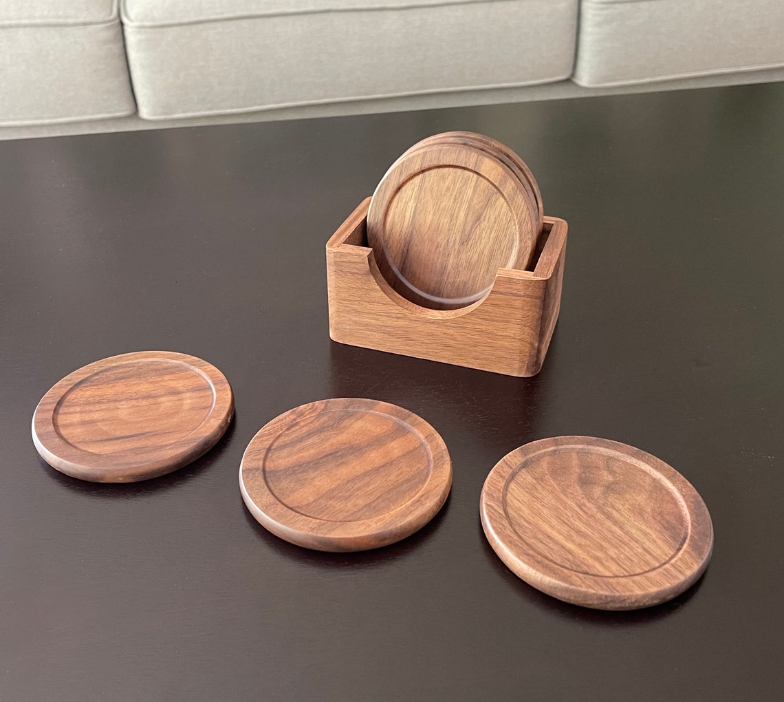 Handmade Walnut Wood Coasters and Holder Set of 6 Coasters - Etsy