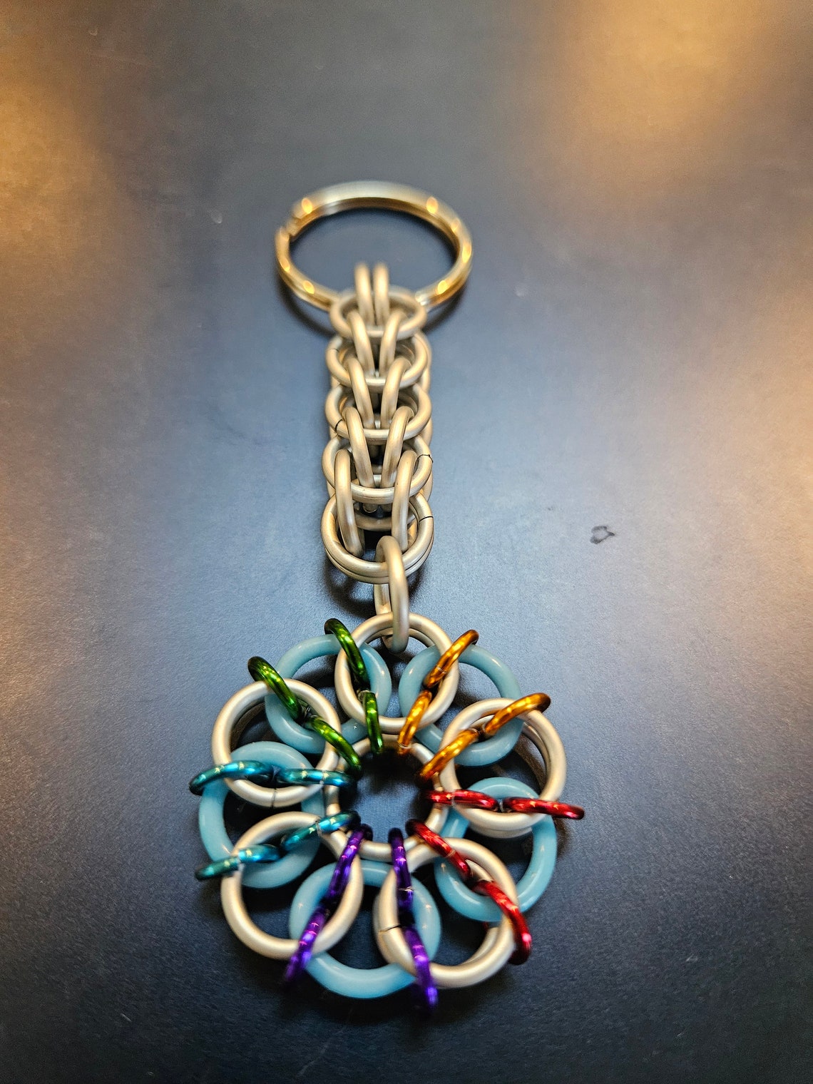Glow in the Dark Chainmail Star Keychain. Rainbow, Blue and Silver ...