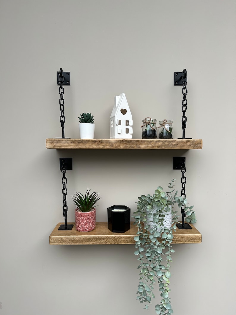 Shelving, Rustic Shelves, Chain Shelf, Hanging Shelves. - Etsy UK