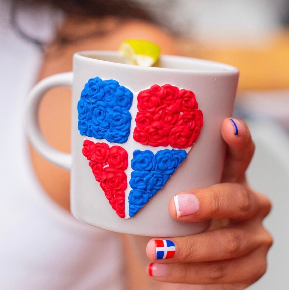Personalized Dominican Republic Flag Mug, Clay Rose Heart Coffee Set - Etsy