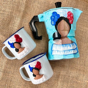 Hand Painted Dominican Moka Pot Set: Faceless Doll Coffee Maker - Etsy