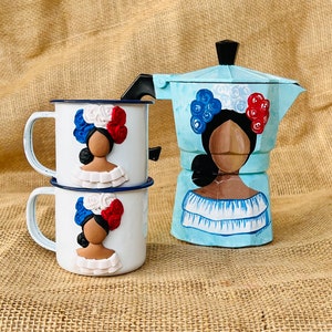 Hand Painted Dominican Moka Pot Set: Faceless Doll Coffee Maker - Etsy