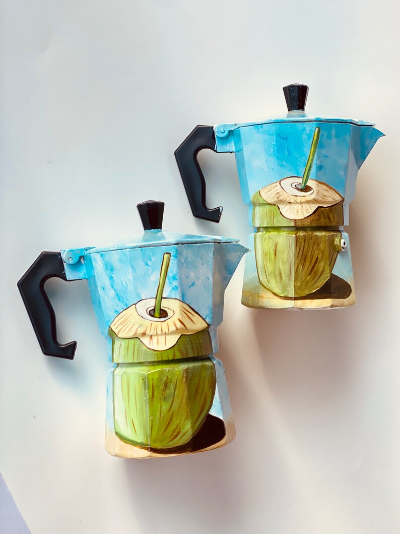 Hand Painted Dominican Moka Pot: Decorative Coffee Maker, Coffee Lover ...