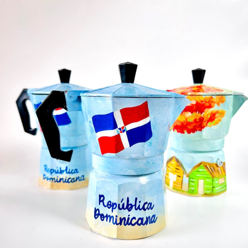 Hand Painted Dominican Moka Pot: Decorative Coffee Maker, Coffee Lover ...