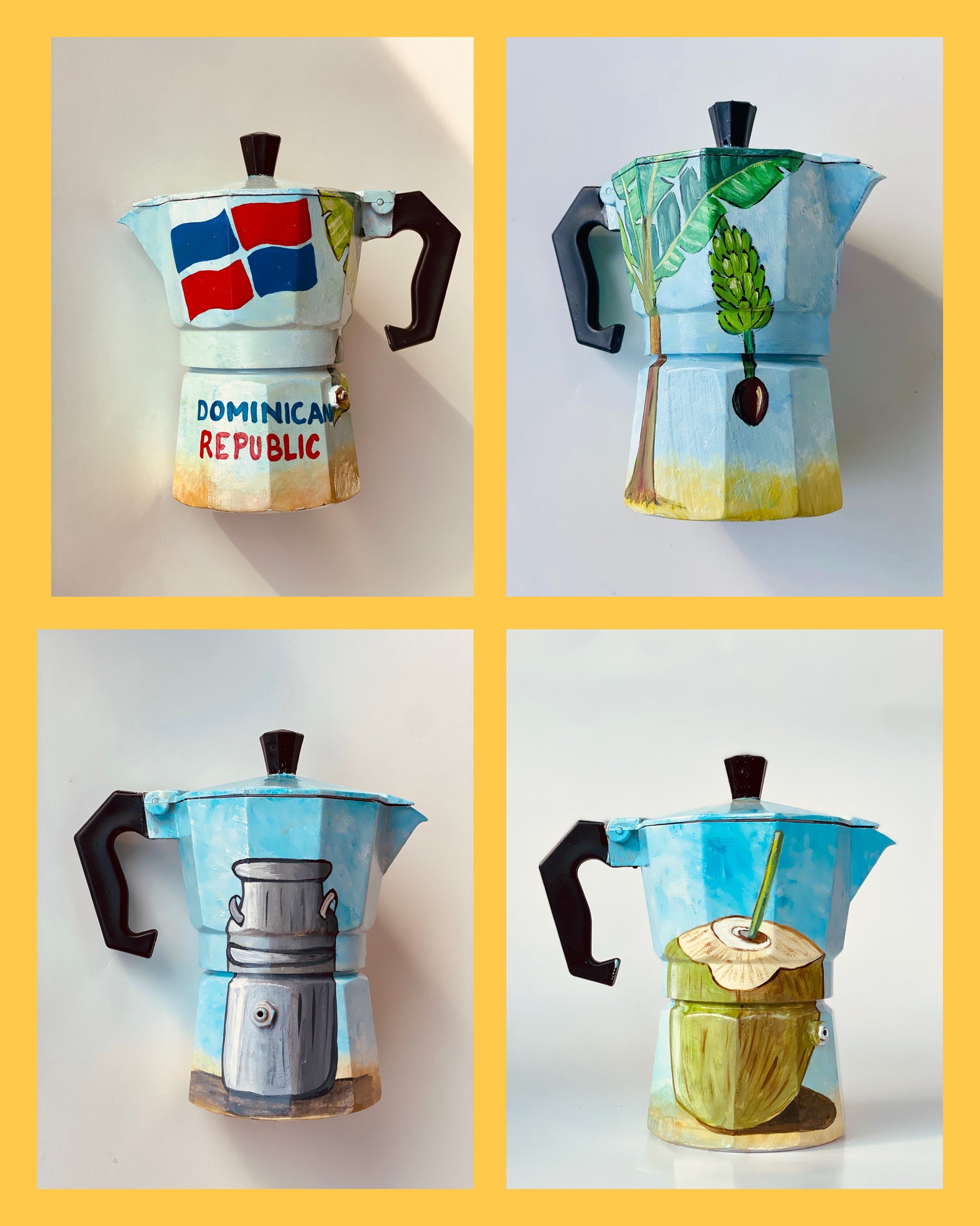 Hand Painted Dominican Moka Pot: Decorative Coffee Maker, Coffee Lover ...