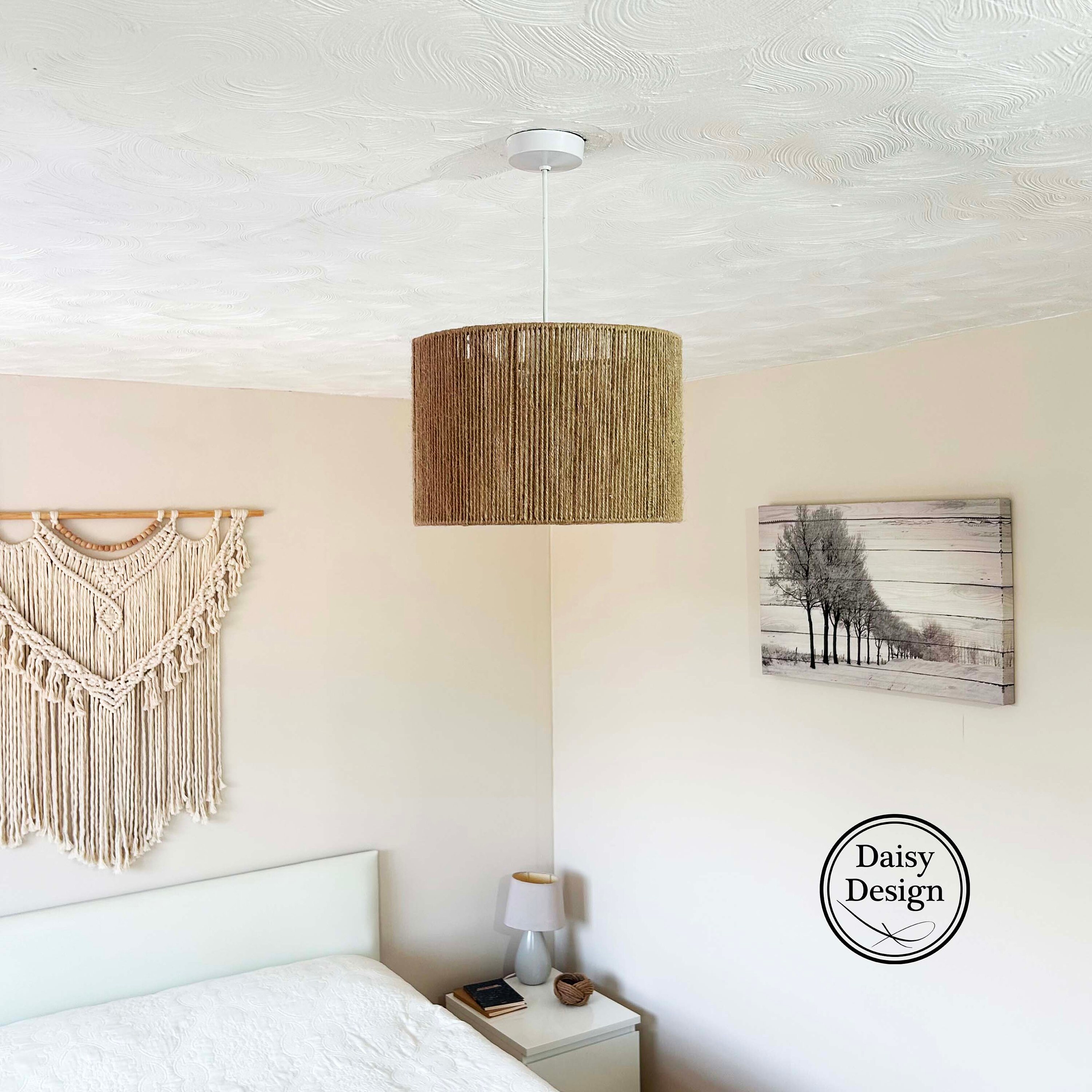 Natural Jute Lampshade, Jute Drum Pendant, Jute Table Lamp, Bohemian ...