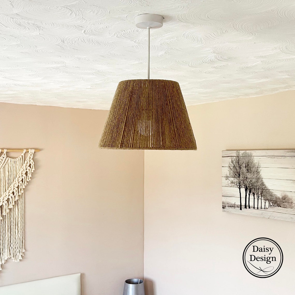 Natural Jute Lampshade Jute Chandelier Bohemian Ceiling - Etsy