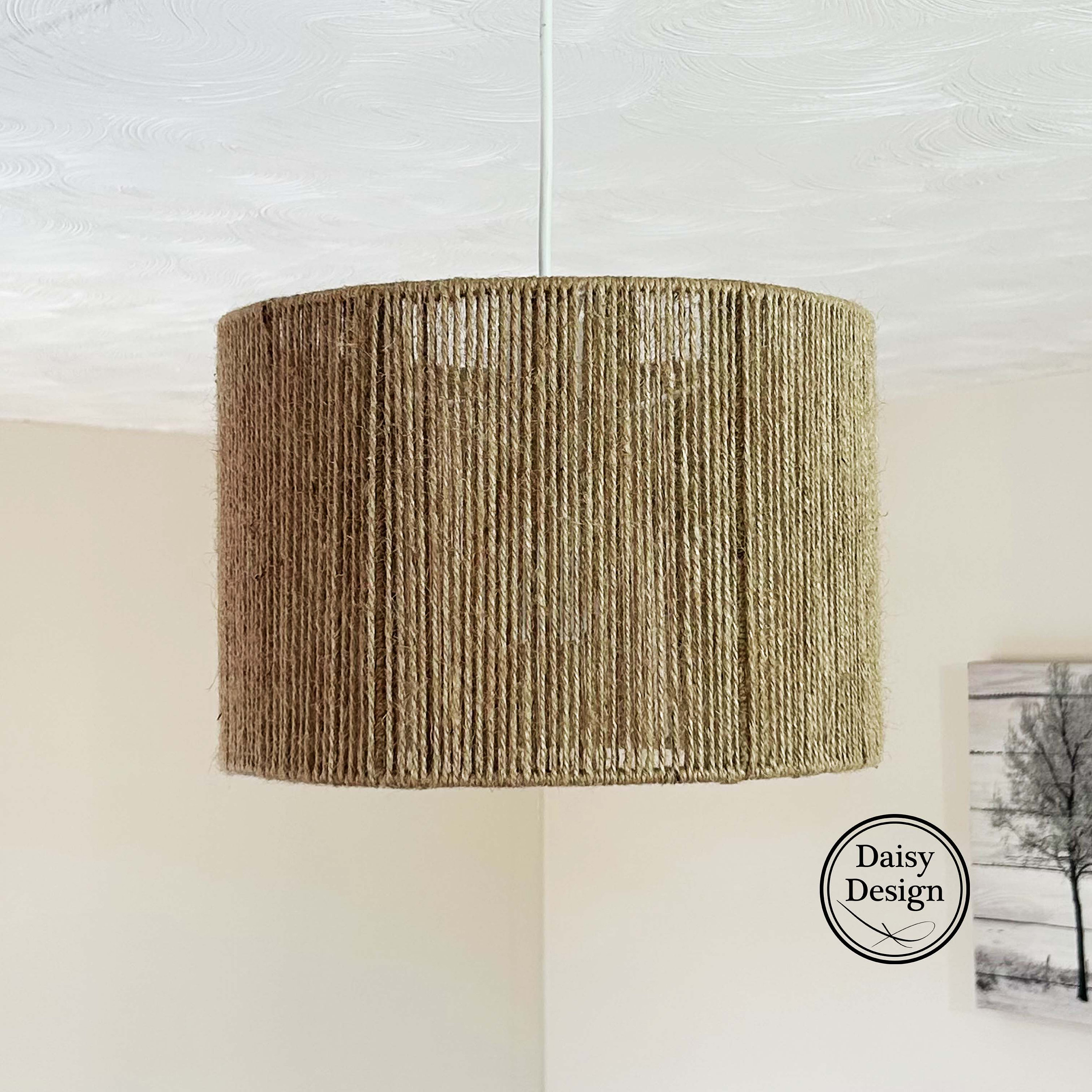 Natural Jute Lampshade, Jute Drum Pendant, Jute Table Lamp, Bohemian ...