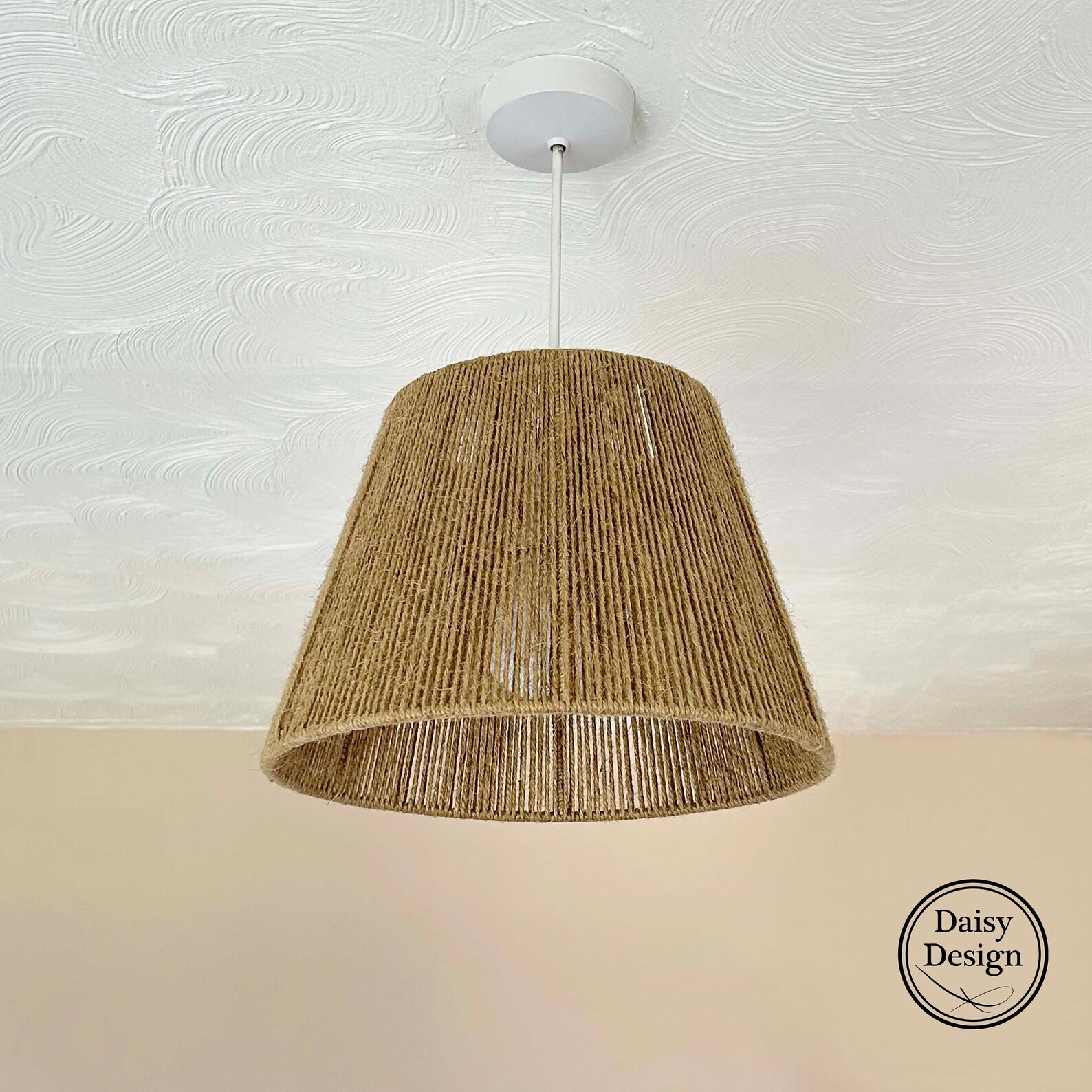 Natural Jute Lampshade, Jute Chandelier, Bohemian Ceiling Pendant, Boho ...