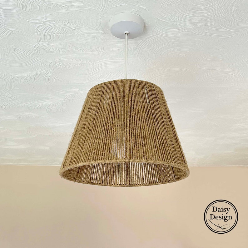 Natural Jute Lampshade, Jute Chandelier, Bohemian Ceiling Pendant, Boho ...