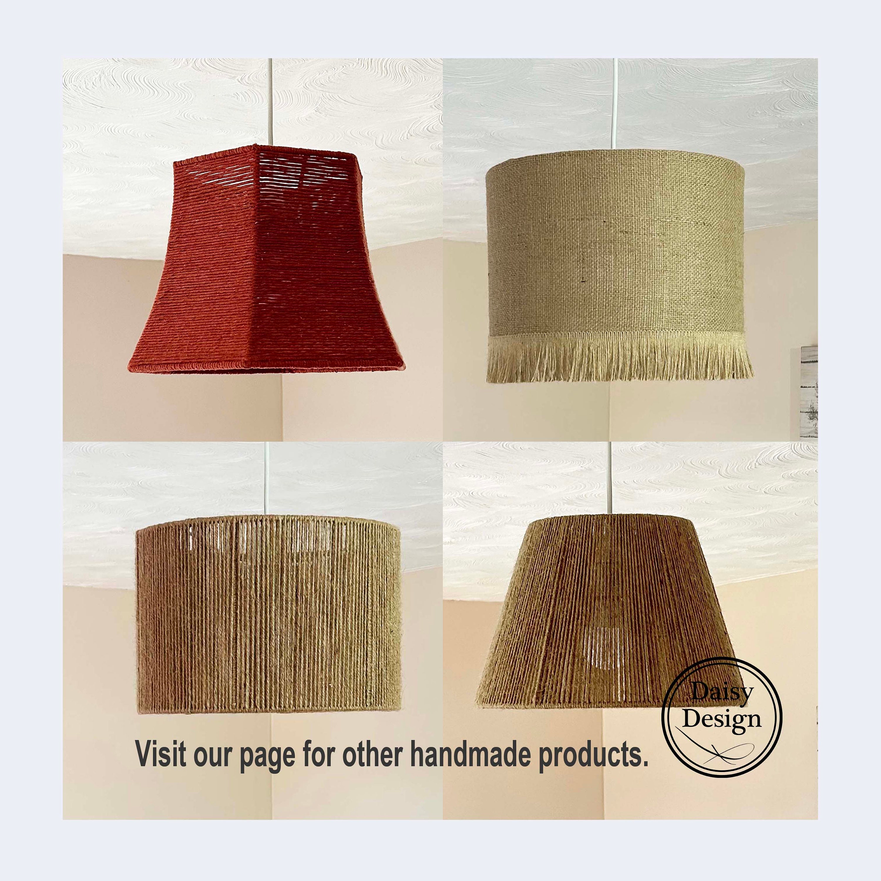 Natural Jute Lampshade, Jute Drum Pendant, Jute Table Lamp, Bohemian ...
