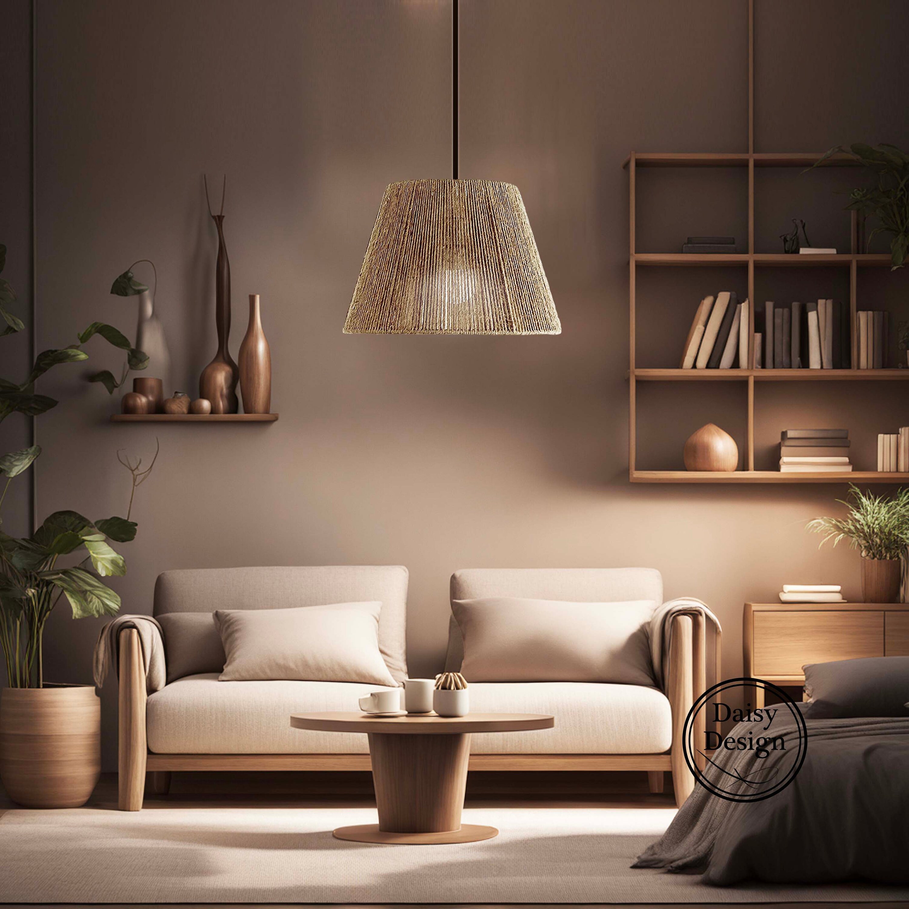 Natural Jute Table Lampshade, Jute Bedside Lamp, Bohemian Pendant, Boho ...