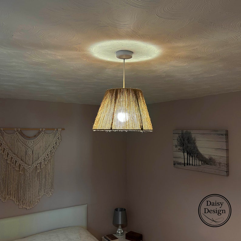 Natural Jute Lampshade, Jute Chandelier, Bohemian Ceiling Pendant, Boho ...