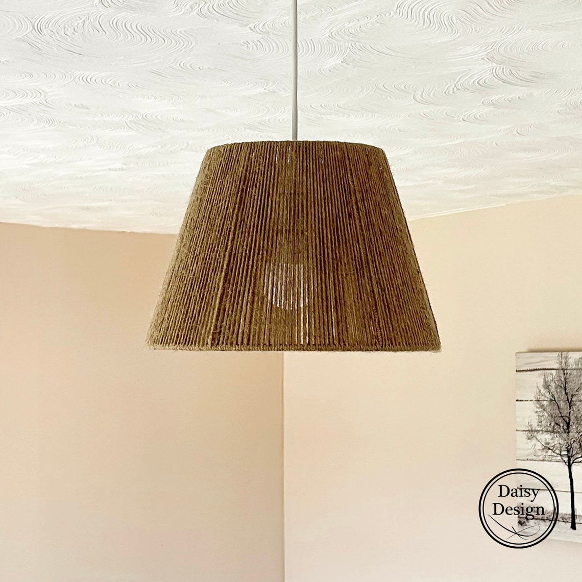 Natural Jute Lampshade Jute Chandelier Bohemian Ceiling - Etsy