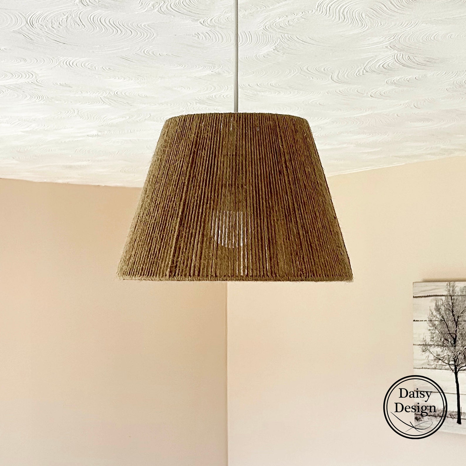 Natural Jute Lampshade, Jute Chandelier, Bohemian Ceiling Pendant, Boho ...