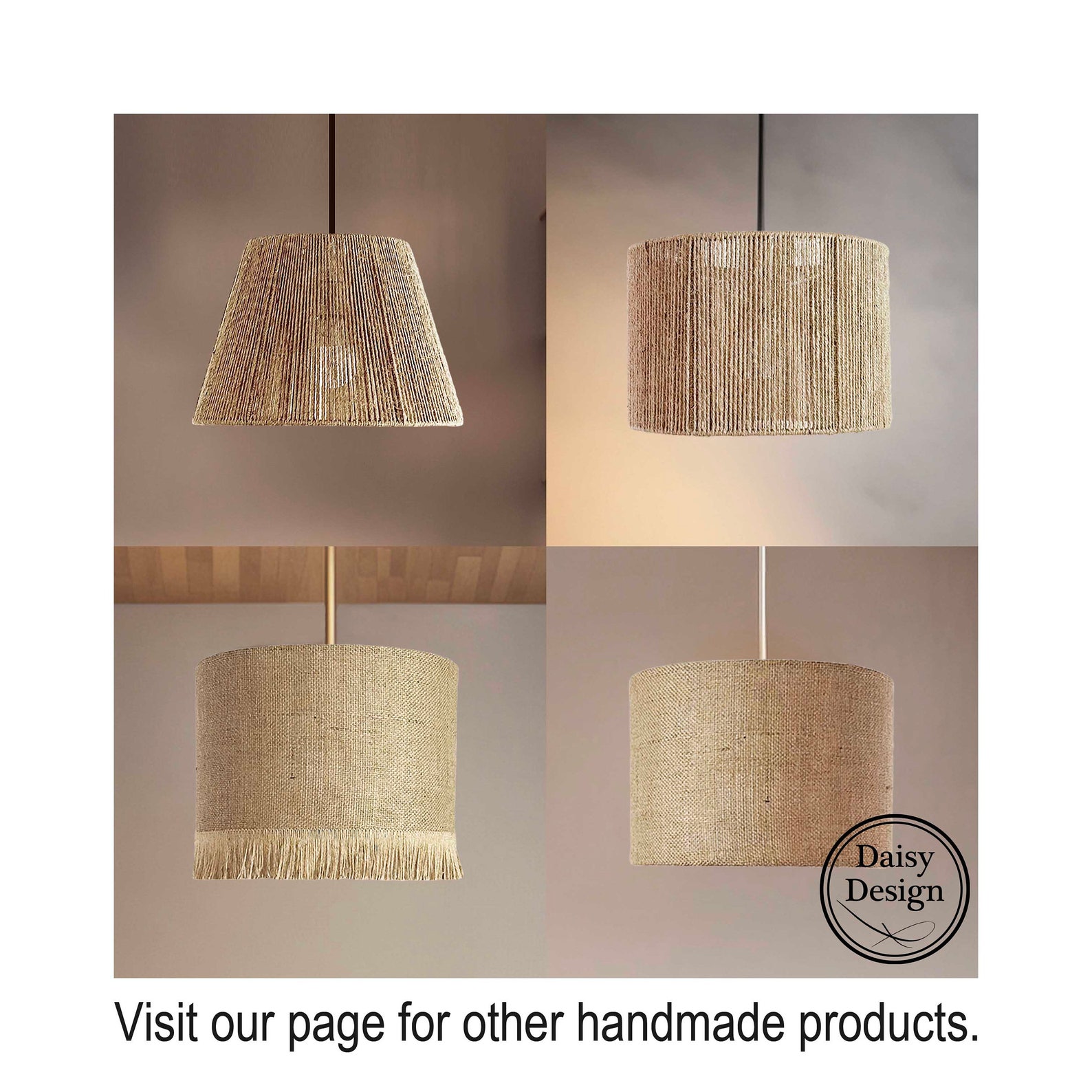 Natural Jute Table Lampshade, Jute Bedside Lamp, Bohemian Pendant, Boho ...