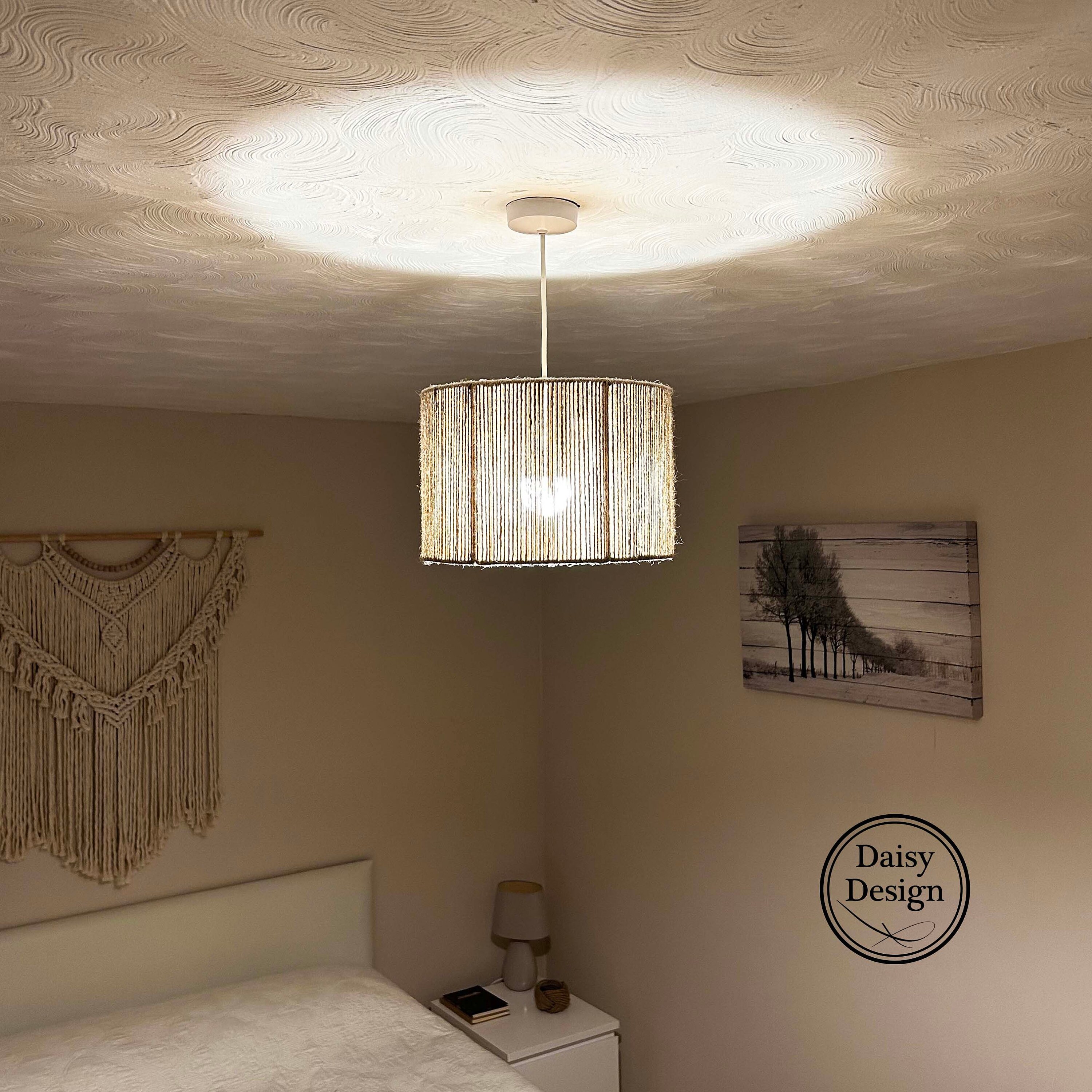 Natural Jute Lampshade, Jute Drum Pendant, Jute Table Lamp, Bohemian ...