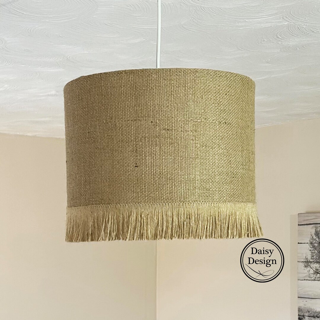 Natural Hessian Ceiling Lampshade, Burlap Shade, Wicker Chandelier ...