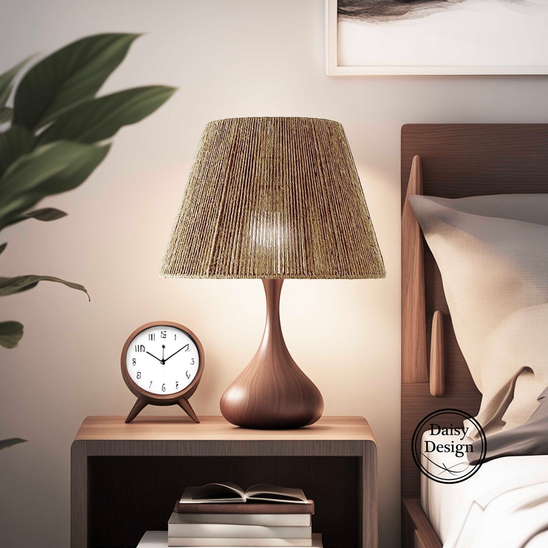 Natural Jute Table Lampshade, Jute Bedside Lamp, Bohemian Pendant, Boho ...