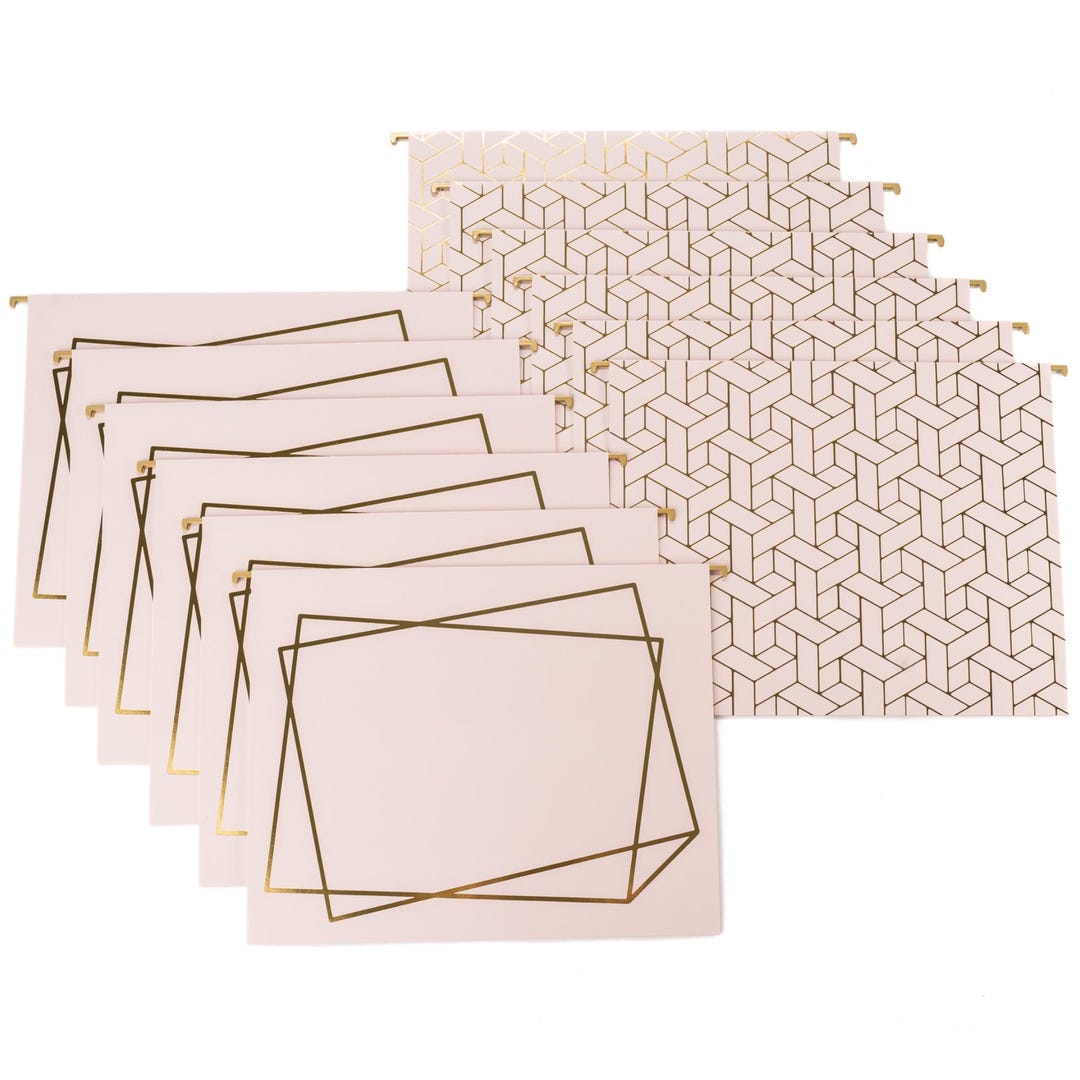 Set of 12 Pink Hanging File Folders Letter Size With Geometric Gold ...