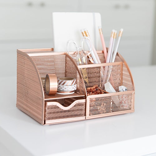 Designer Metal Gold Desk Organizer With Drawer - Etsy