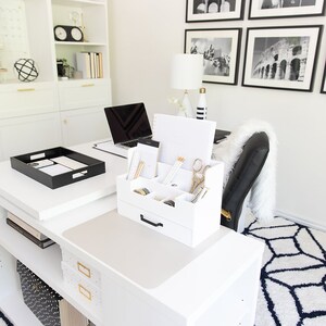 White Wood Organizer for Accessories and Office Supplies Wood Desk ...