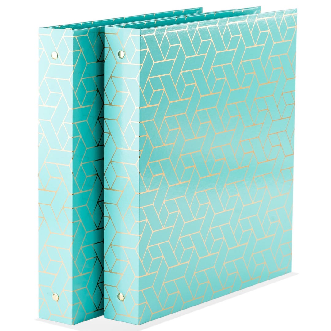 Geometric Gold Foil Aqua Binder 3 Ring Set of 2-1 Inch Binders - Etsy