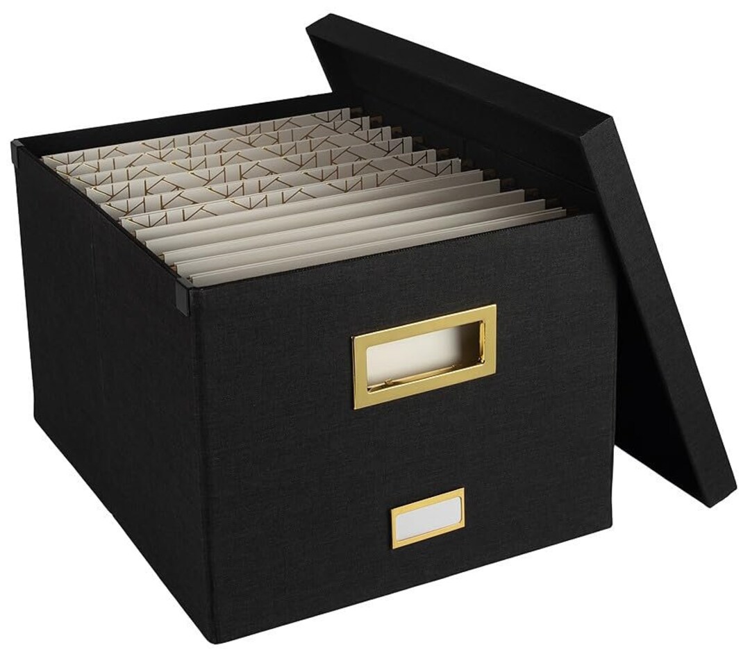 BLU MONACO File Boxes for Hanging Files With Lid: Black Document ...