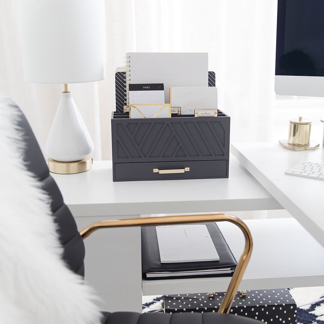 Grey Mail Organizer Desktop Mail Holder With Drawer by Blu Monaco - Etsy