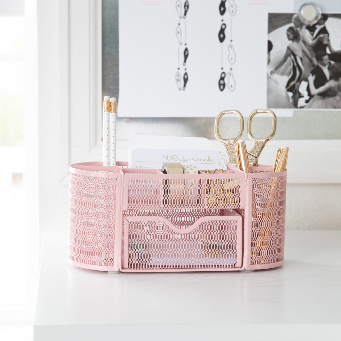 Blu Monaco Pink Desk Organizer With Drawer for Home or - Etsy