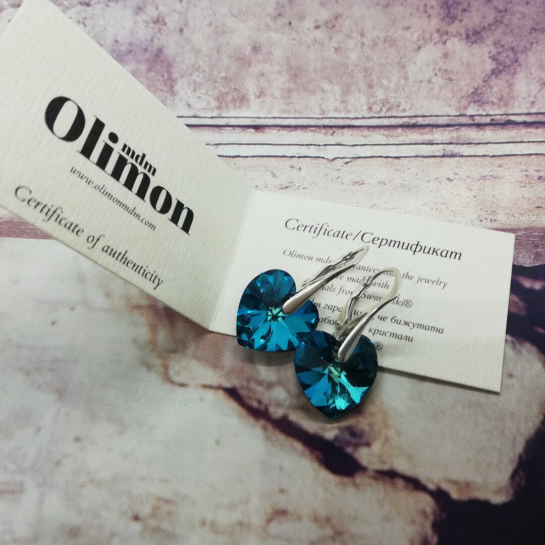 Silver Earrings With Swarovski® Heart Crystals 14 Mm - Etsy