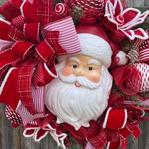 Large Classic Santa Head Wreath With Fairy Lights for Your Front Door ...