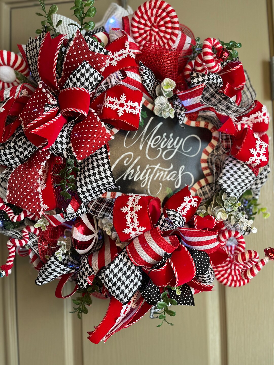 Pre Lit Merry Christmas Wreath for Your Front Door. - Etsy