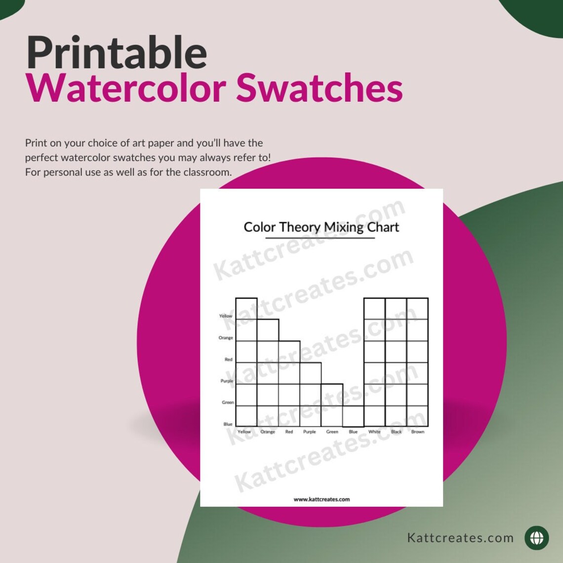 Printable Color Theory Mixing Chart Worksheet for Art, Painting ...