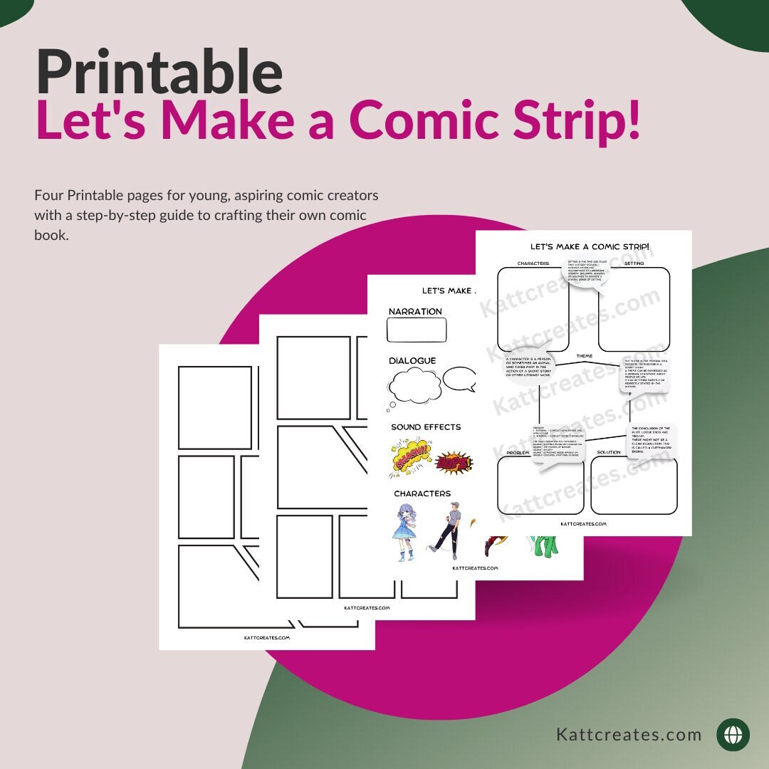 Printable Worksheets for Kids Comic Strip Comic Book Art Download - Etsy