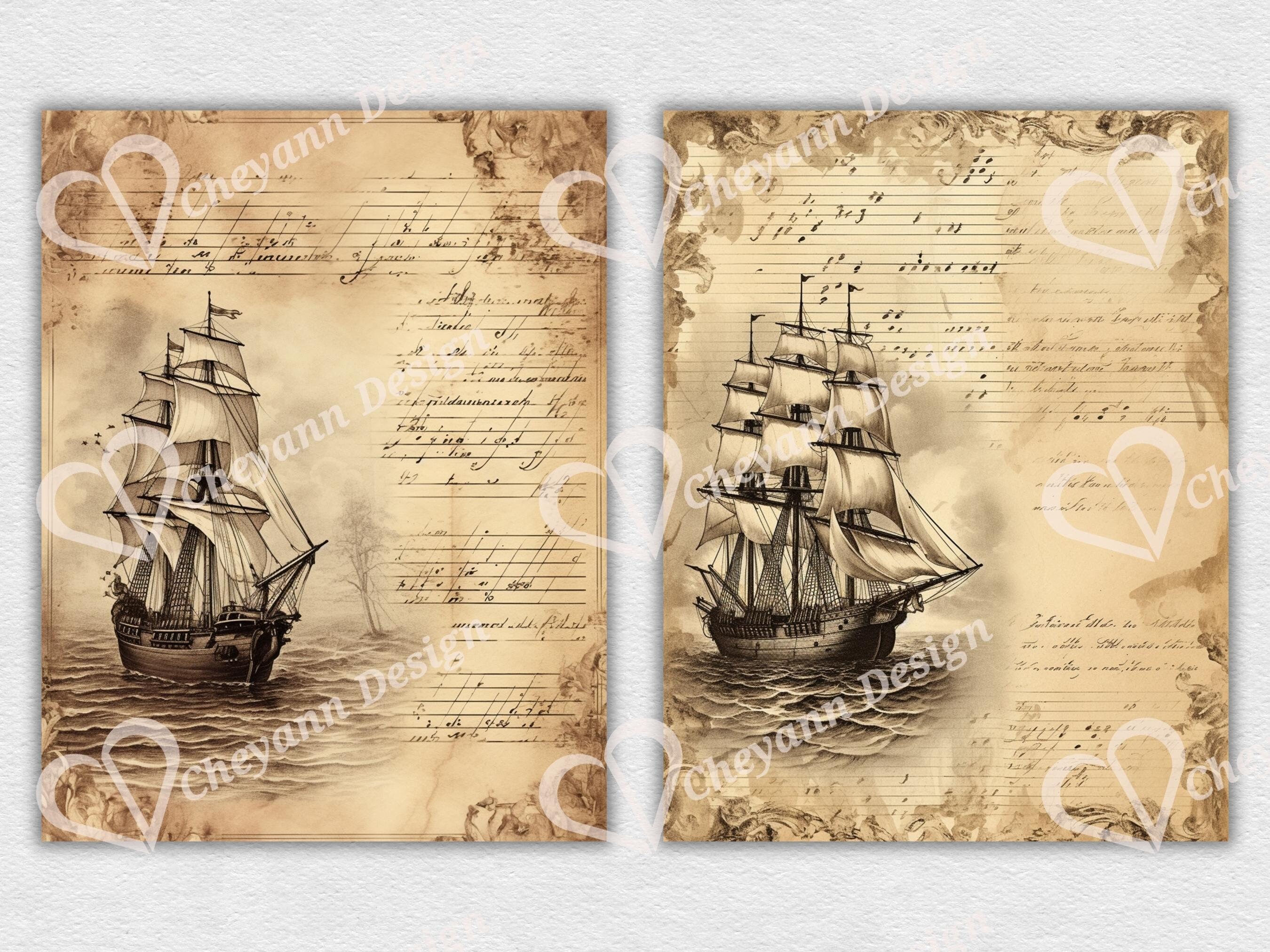 Vintage Ledgers With Colonial Boats Digital Paper: Ideal for ...