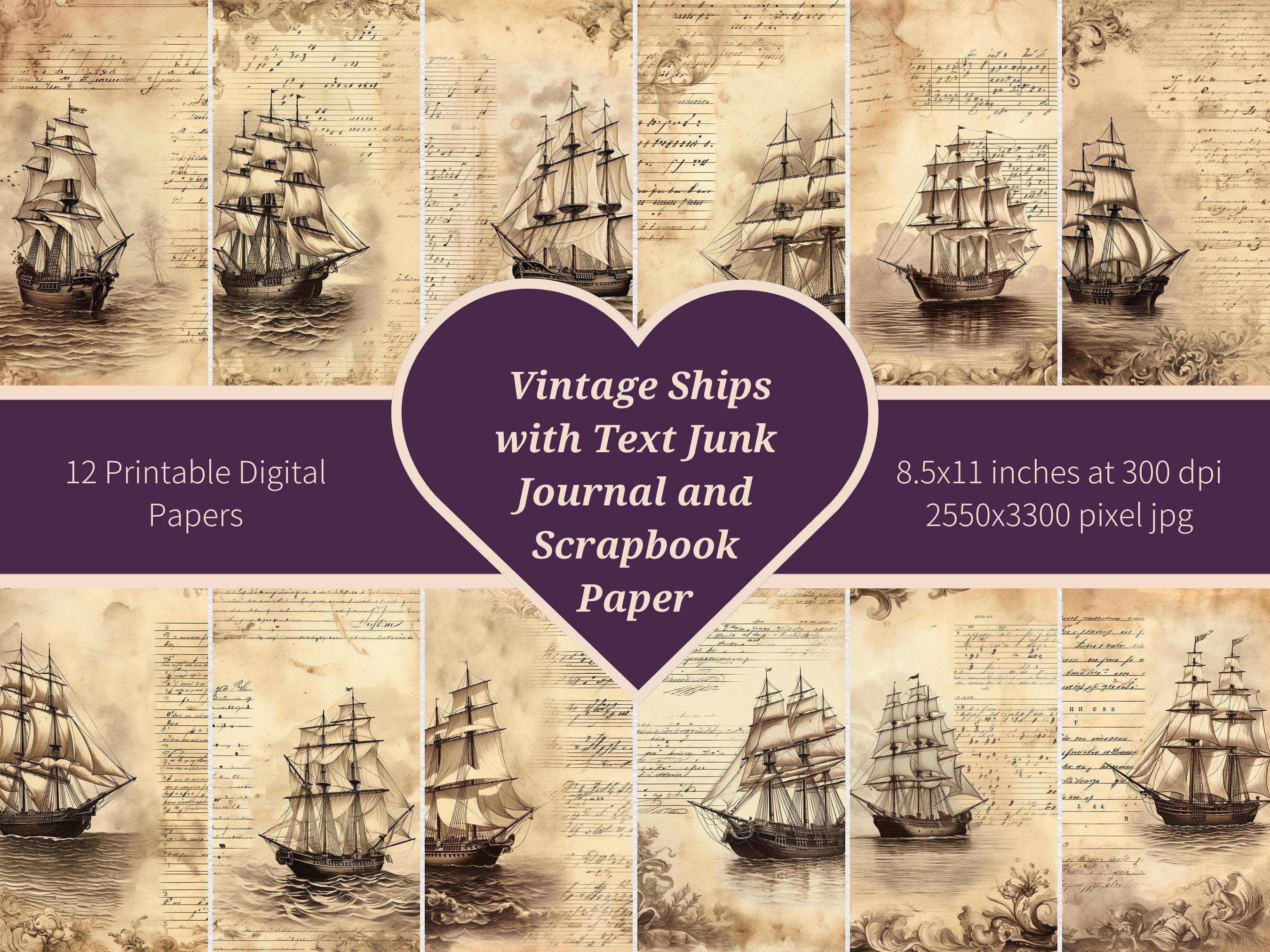 Vintage Ledgers With Colonial Boats Digital Paper: Ideal for ...