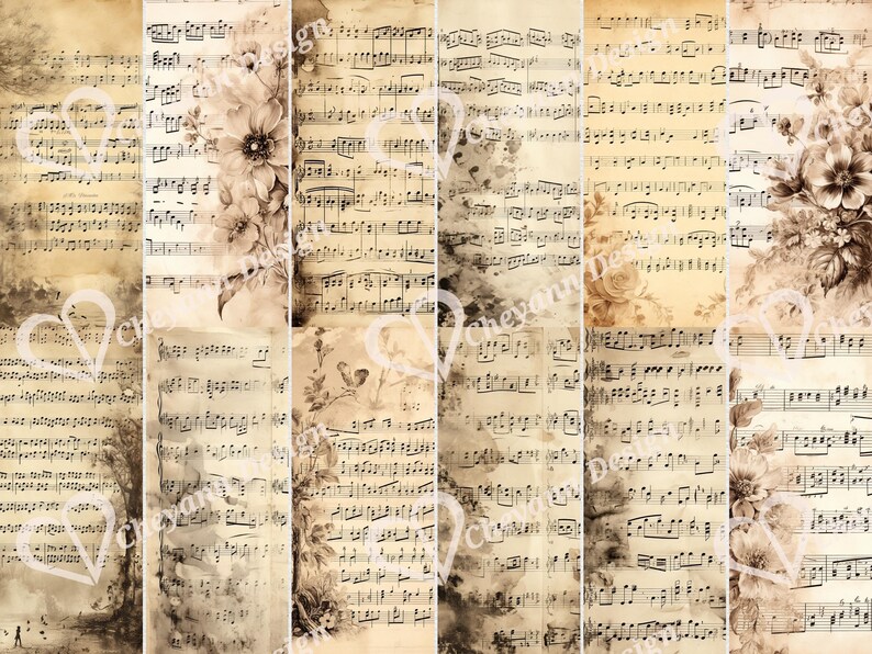 Vintage Sheet Music Digital Paper: Ideal for Scrapbooking, Junk ...