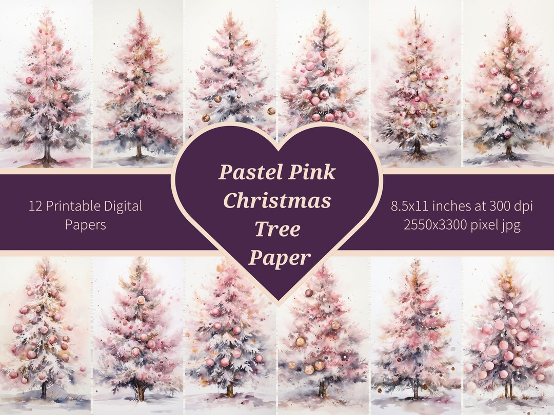 Pink Christmas Tree Digital Paper Bundle Festive - Etsy