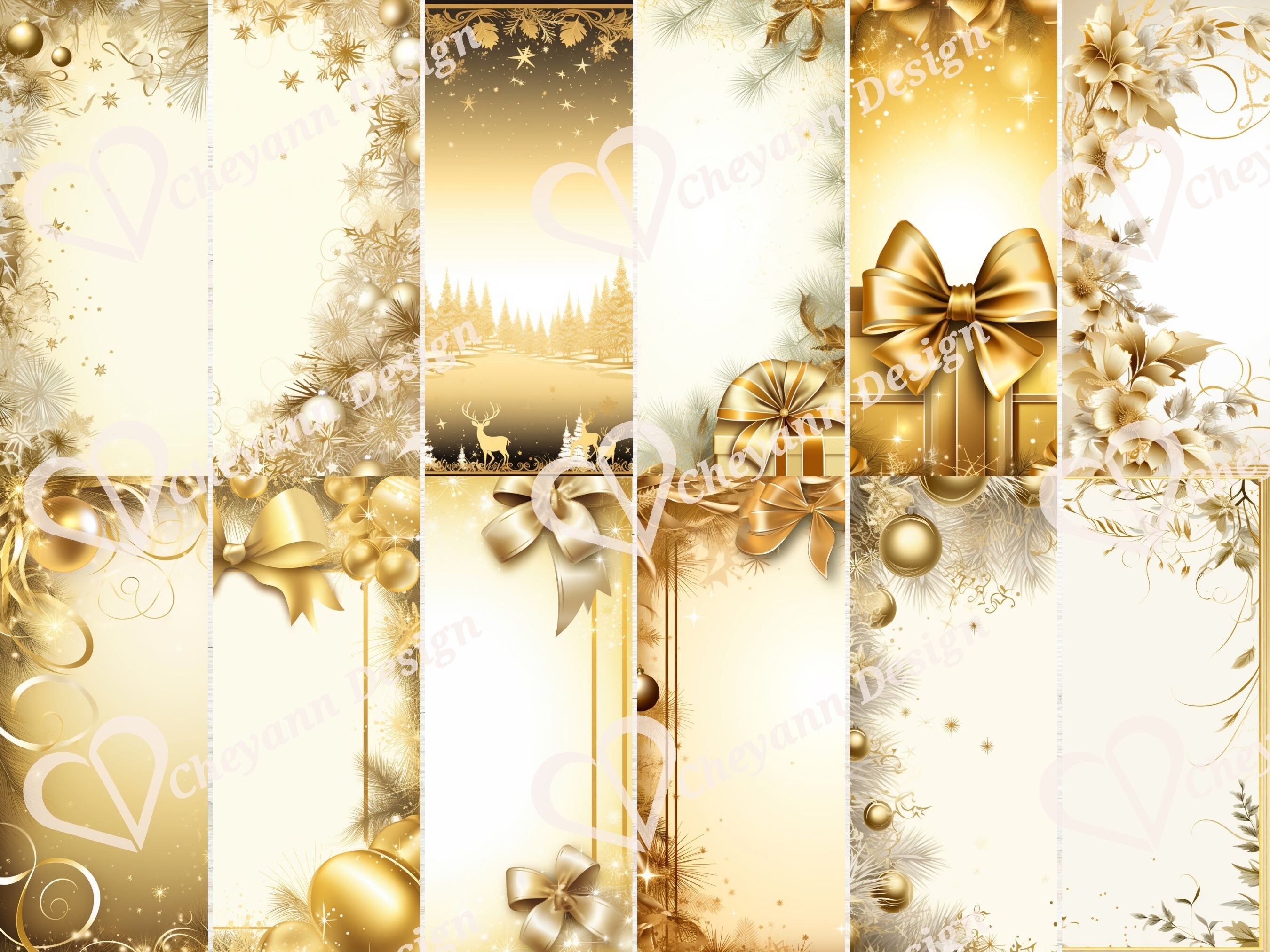 Golden Christmas Theme Digital Paper Stunning Holiday Designs for Cards ...