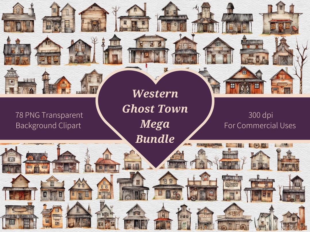 Western Ghost Town Clip Art Bundle Old West Buildings, Old Wooden ...