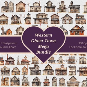 Western Ghost Town Clip Art Bundle Old West Buildings, Old Wooden ...