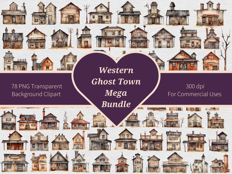 Western Ghost Town Clip Art Bundle Old West Buildings, Old Wooden ...
