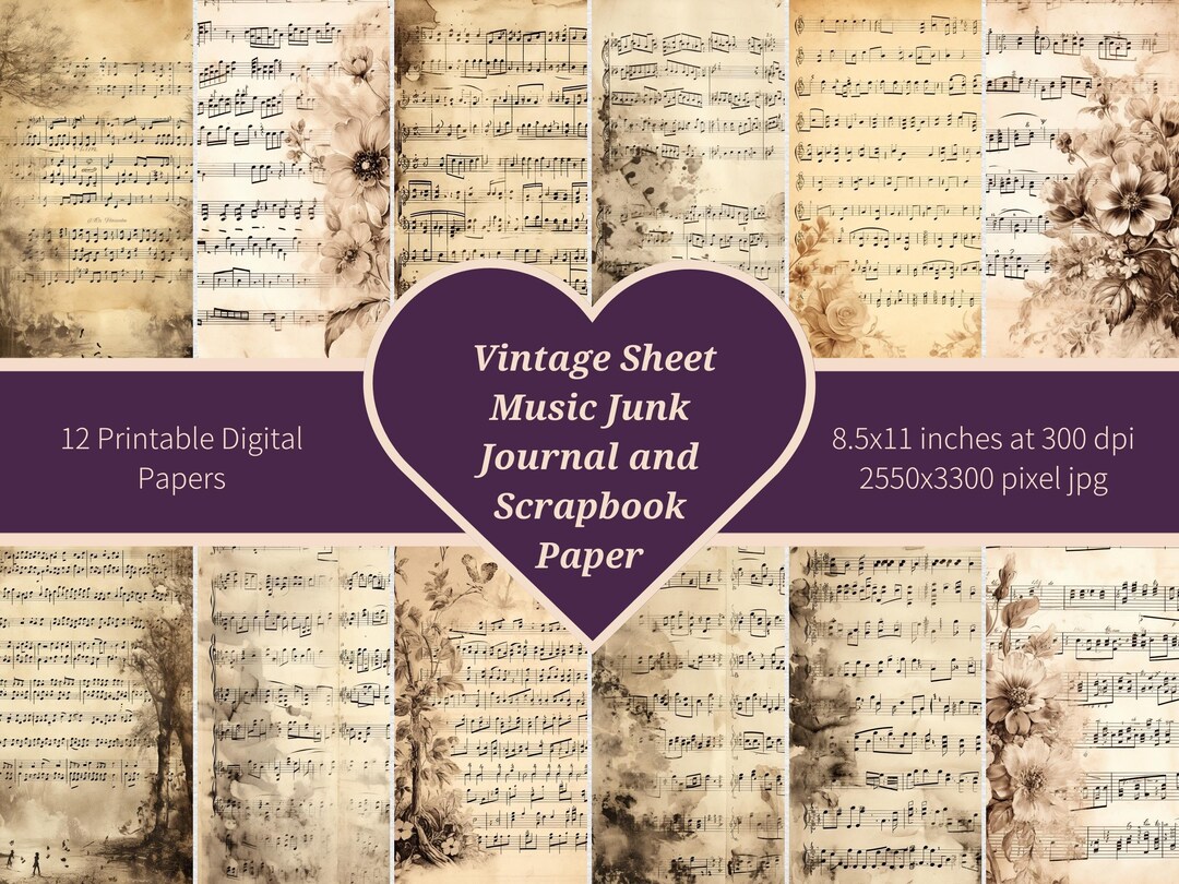 Vintage Sheet Music Digital Paper: Ideal for Scrapbooking, Junk ...