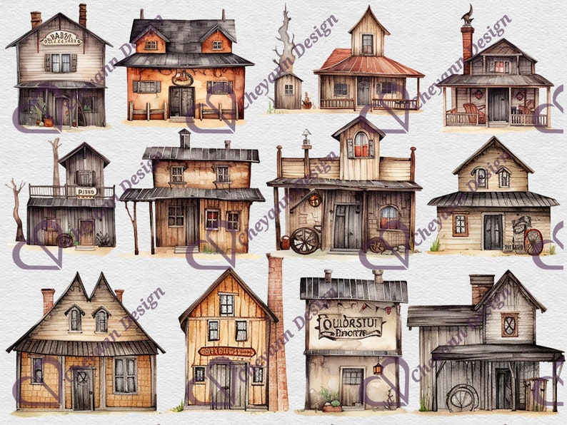 Western Ghost Town Clip Art Bundle Old West Buildings, Old Wooden ...