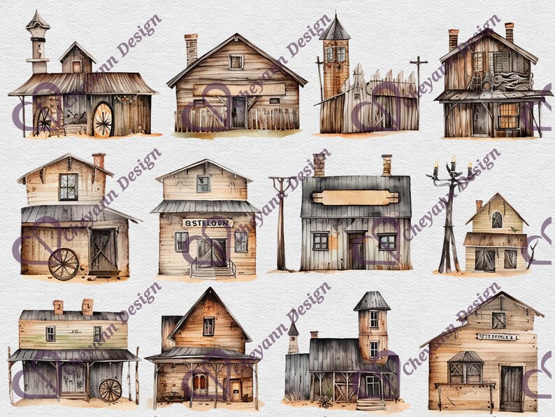 Western Ghost Town Clip Art Bundle Old West Buildings, Old Wooden ...