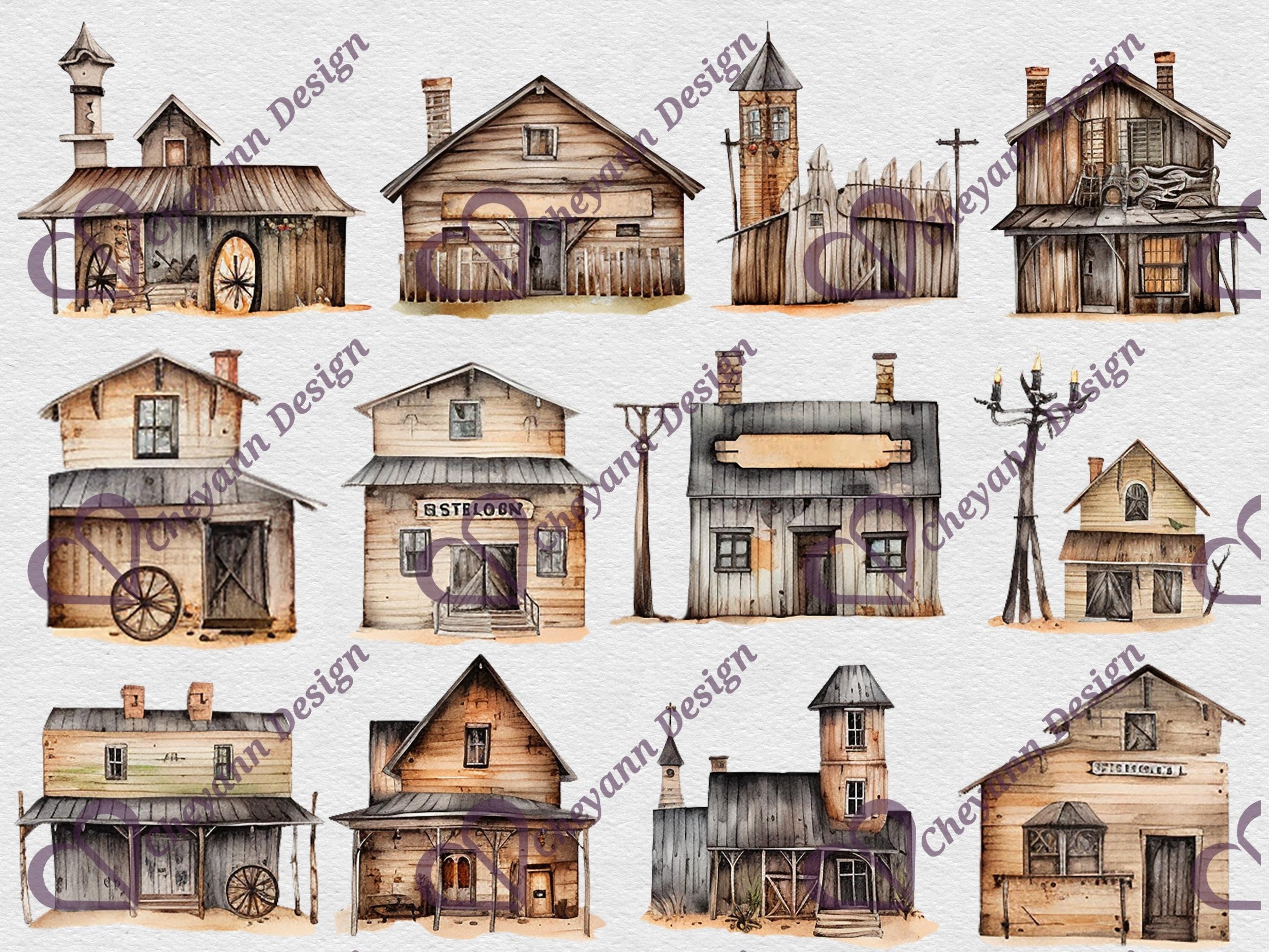 Western Ghost Town Clip Art Bundle Old West Buildings, Old Wooden ...