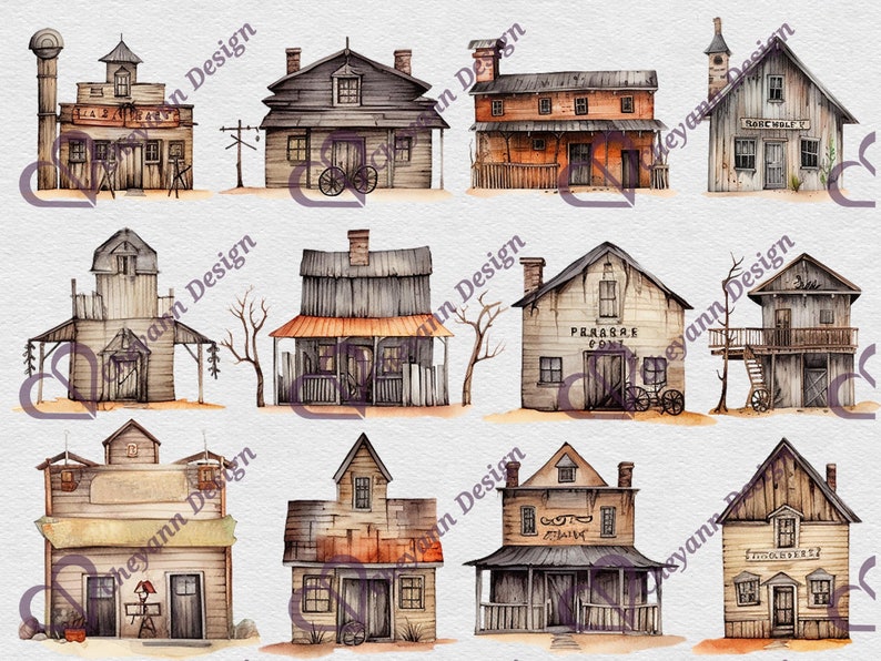 Western Ghost Town Clip Art Bundle Old West Buildings, Old Wooden ...