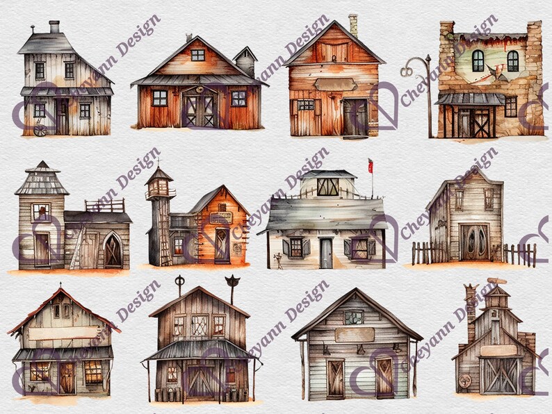 Western Ghost Town Clip Art Bundle Old West Buildings, Old Wooden ...