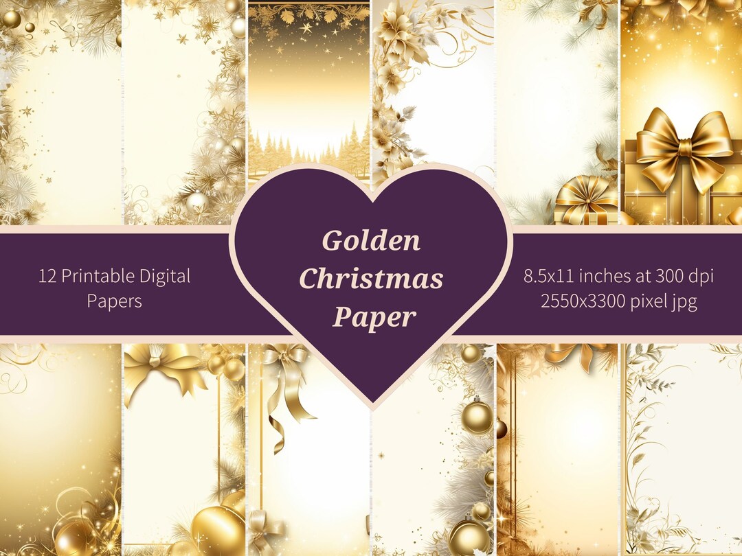 Golden Christmas Theme Digital Paper Stunning Holiday Designs for Cards ...